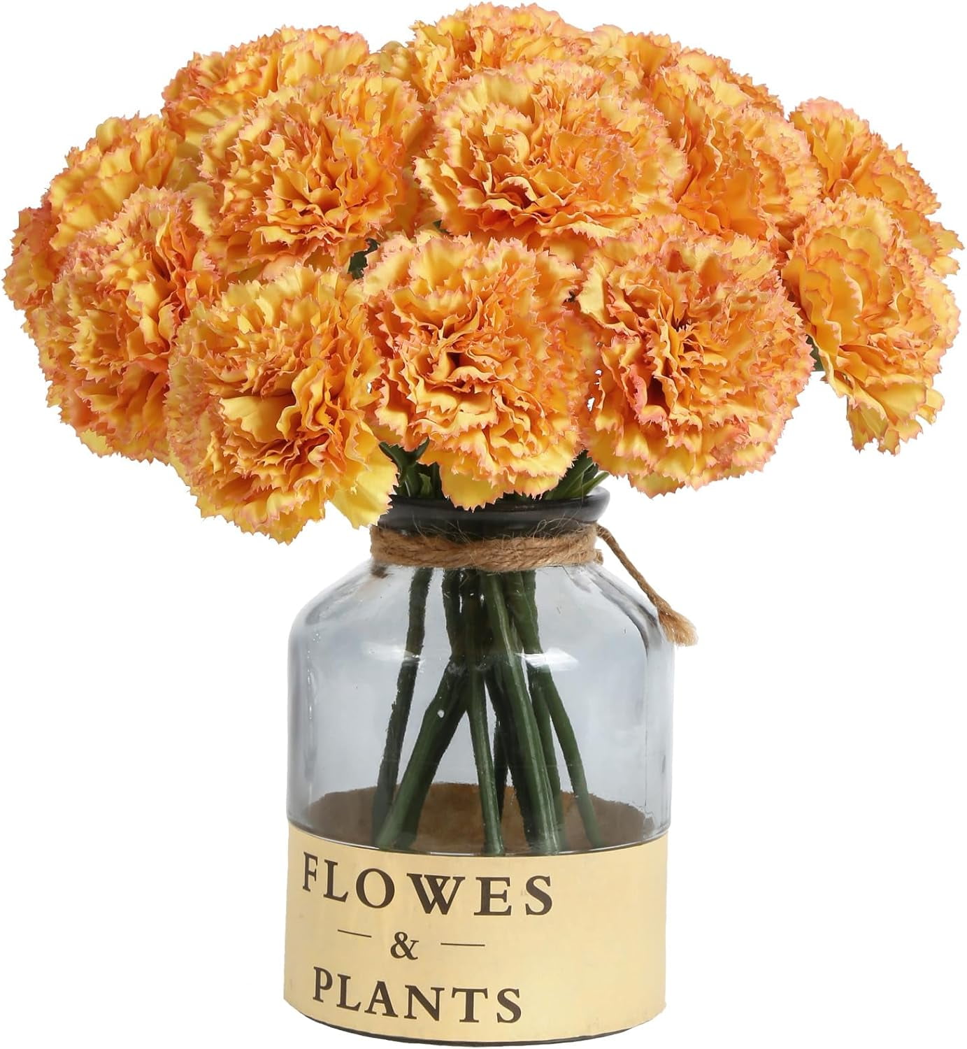 Artificial Carnation Silk Flowers - 15pcs Fake Orange Carnations with ...