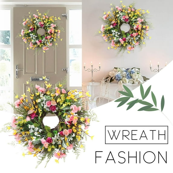 Artificial Carnation Spring Wreath With Silk Flowers, 60cm Door Ring ...