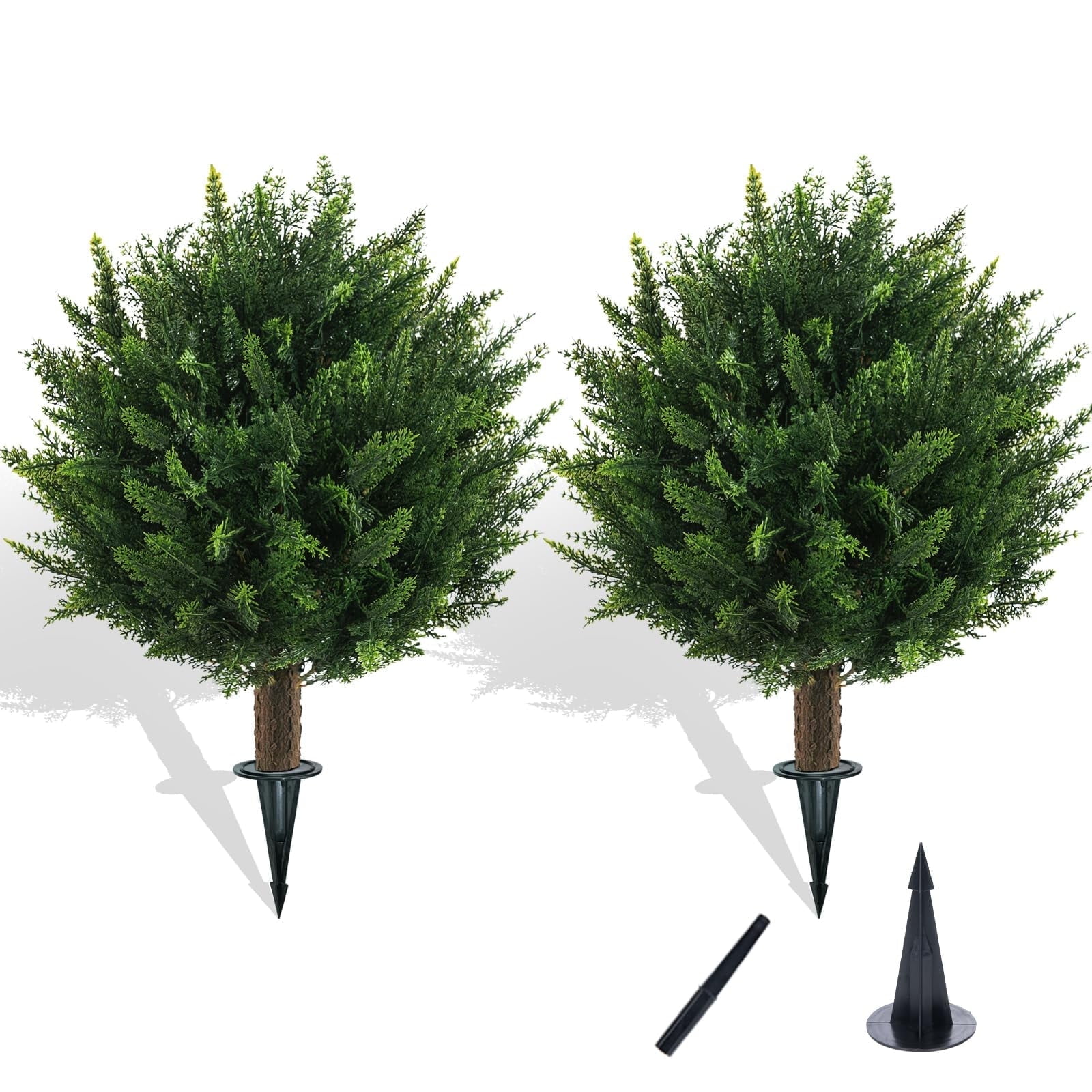 2 15.8in Artificial Cedar Shrub Balls - UV Resistant, with Ground ...