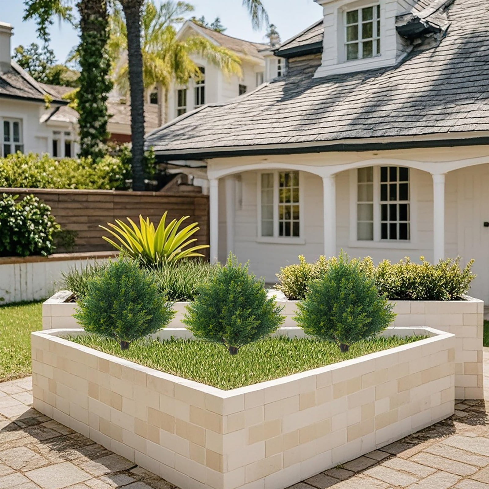 Artificial Cedar Topiary Ball Tree with Ground Spike, 20" Fake Cedar ...