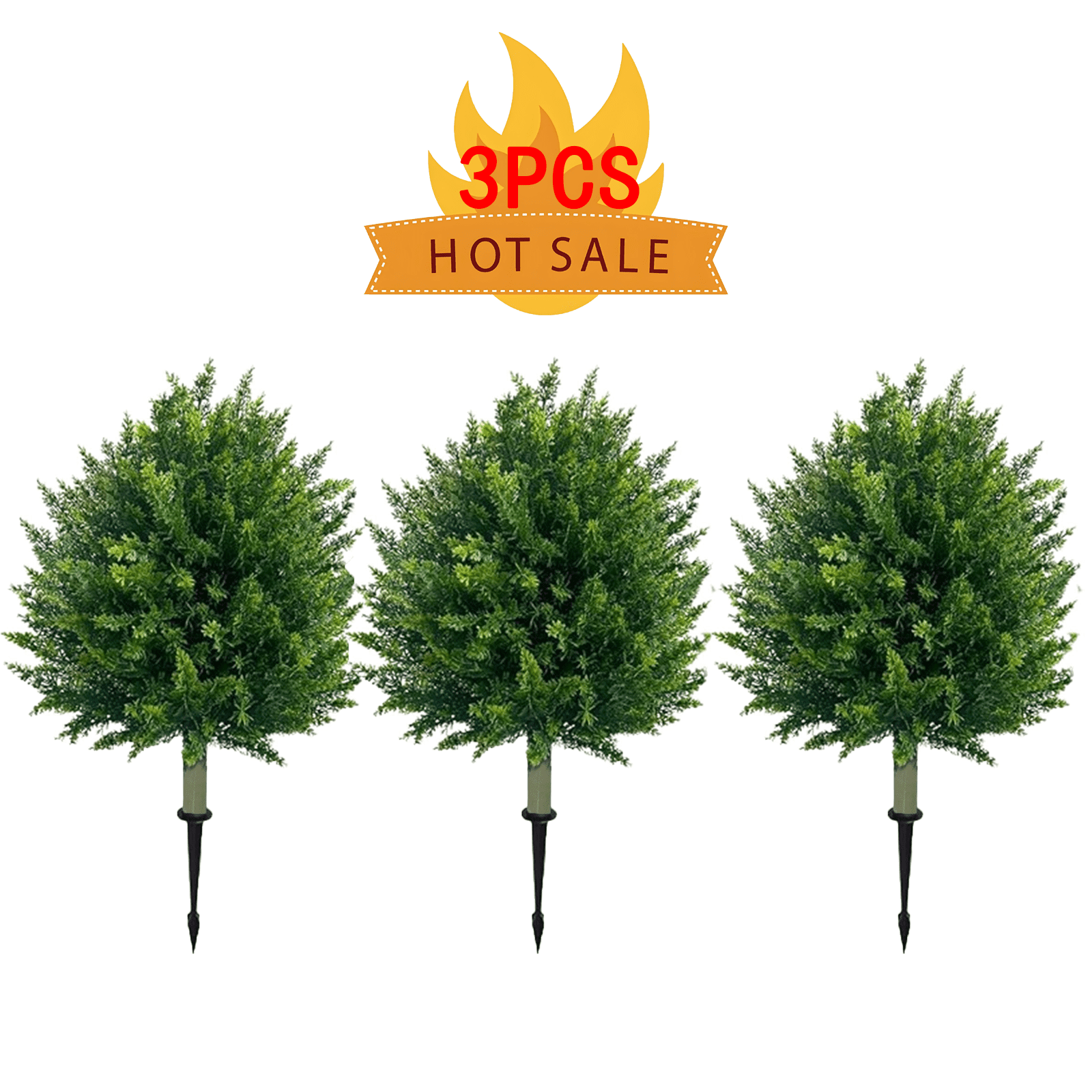 Artificial Cedar Topiary Ball Tree with Ground Spike, 25" Fake Cedar ...