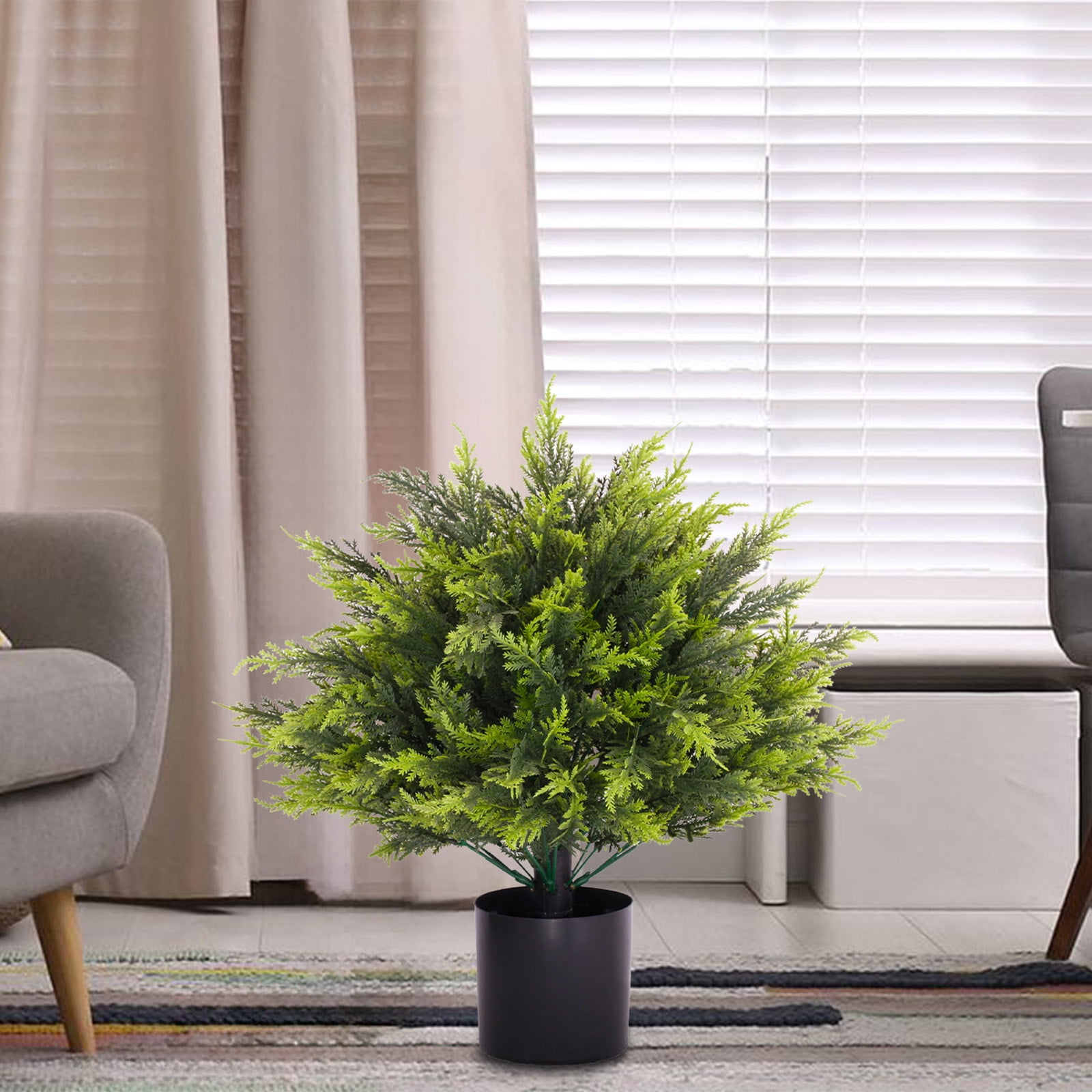 Artificial Cedar Topiary Ball Trees (Set of 2) - Outdoor UV Resistant ...