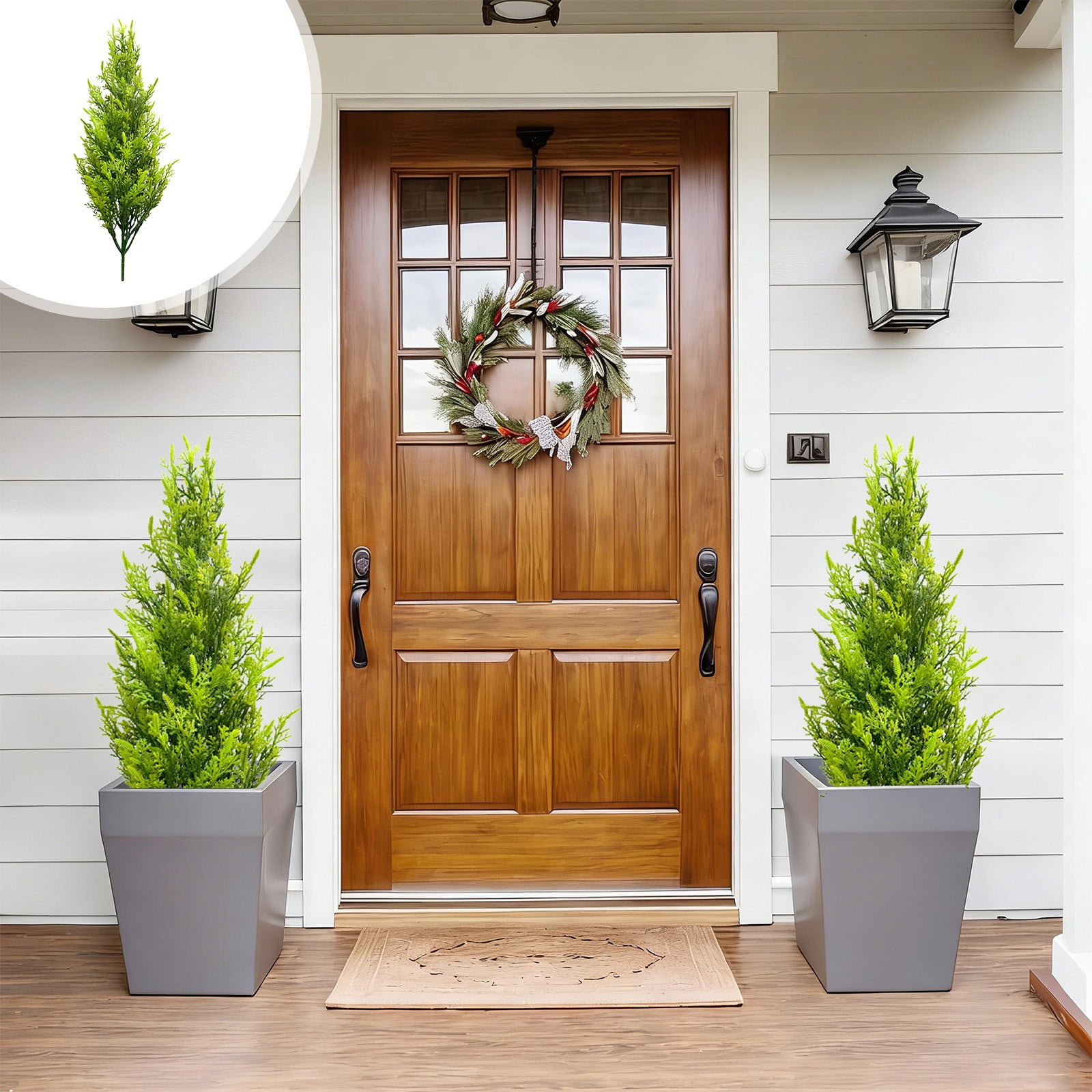 Artificial Cedar Topiary Tree, Outdoor Fake Plant with Ground Spike ...