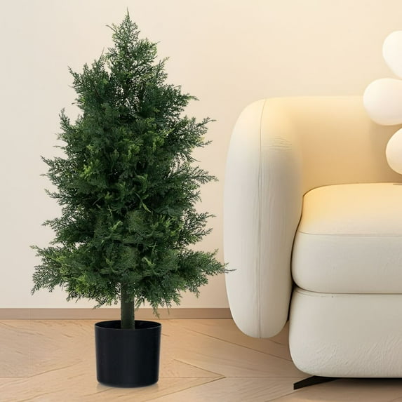 Artificial Cedar Topiary Tree with Plastic Nursery Pot for Porch and ...
