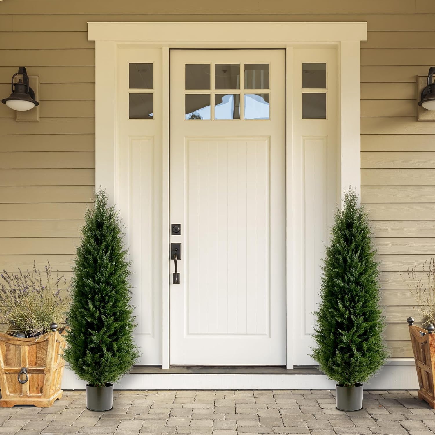Artificial Cedar Topiary Trees, 2 Pack Uv Resistant Faux Outdoor Plants ...