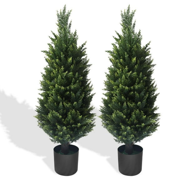 Artificial Cedar Topiary Trees 37Inch, 2 Pack UV Resistant Faux Potted ...