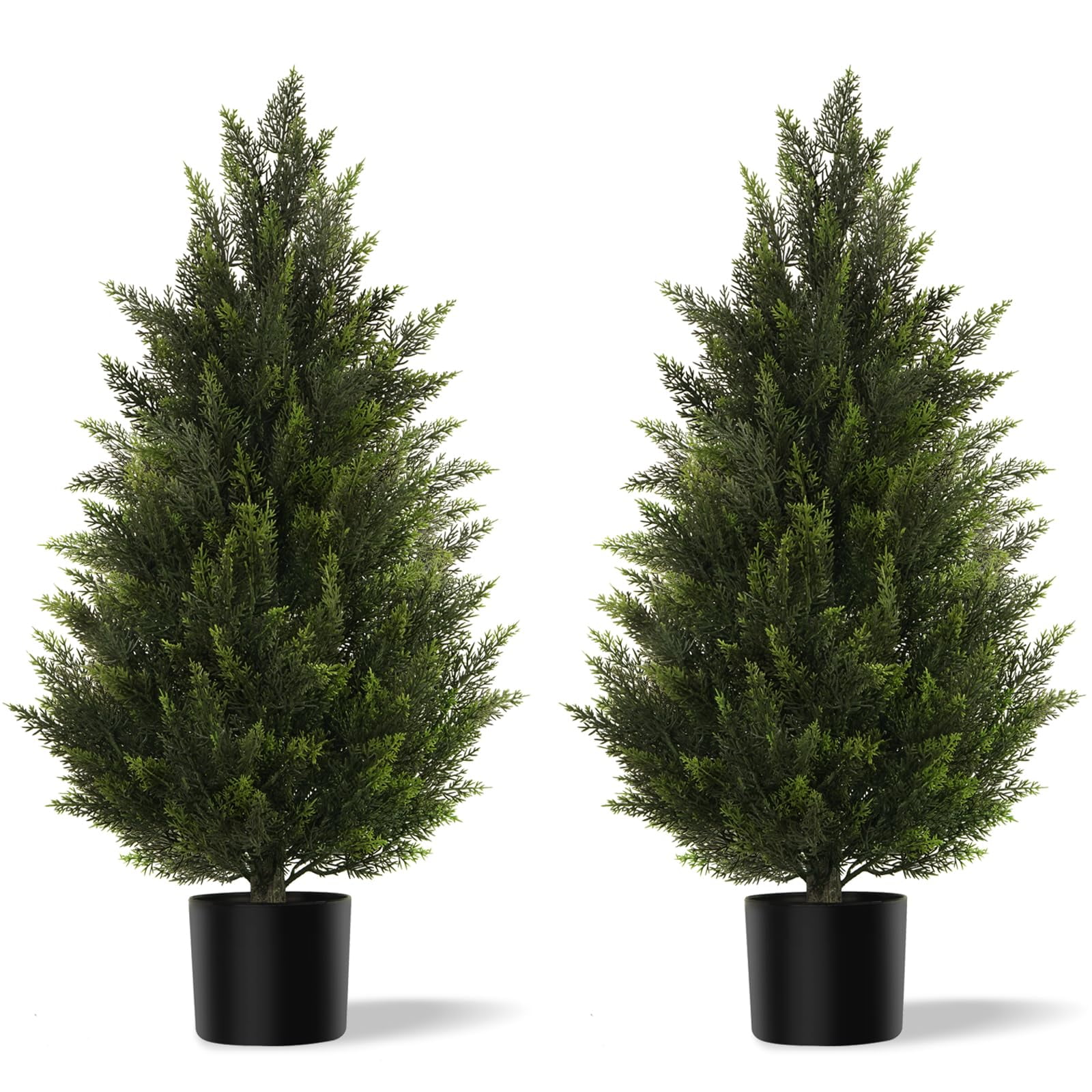 Set of 2 Artificial Cedar Topiary Trees 3FT, Faux Pine Plants for Front ...