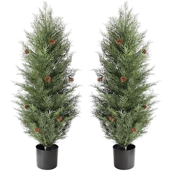 Artificial Cedar Topiary Trees with Pine Cone Faux Cypress Fake Cedar ...