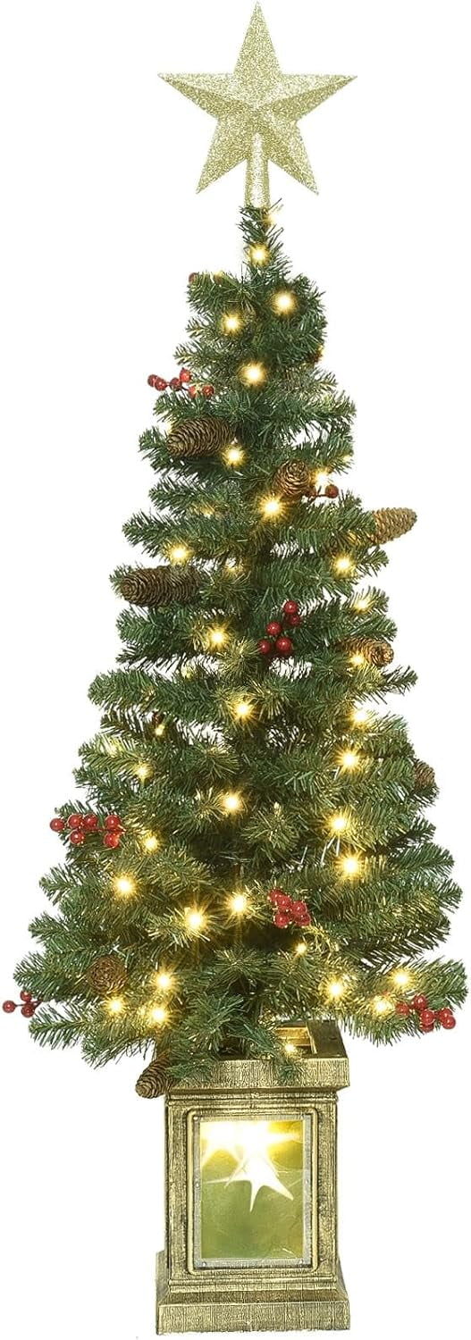 Artificial Cedar Tree - 4/4.5ft Christmas Tree with 8 Patterns IP44 Waterproof String Light ...