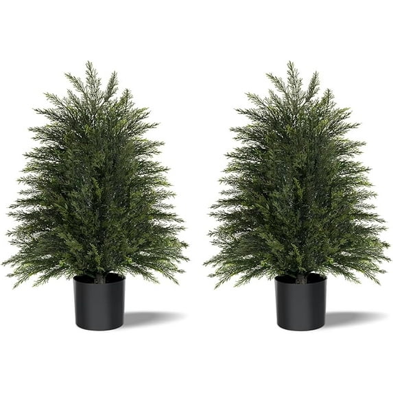 Artificial Cedar Trees Set of 2, Realistic Faux Evergreen Topiary ...