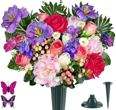 Artificial Cemetery Flower for Grave, Silk Grave Flower for Headstone ...