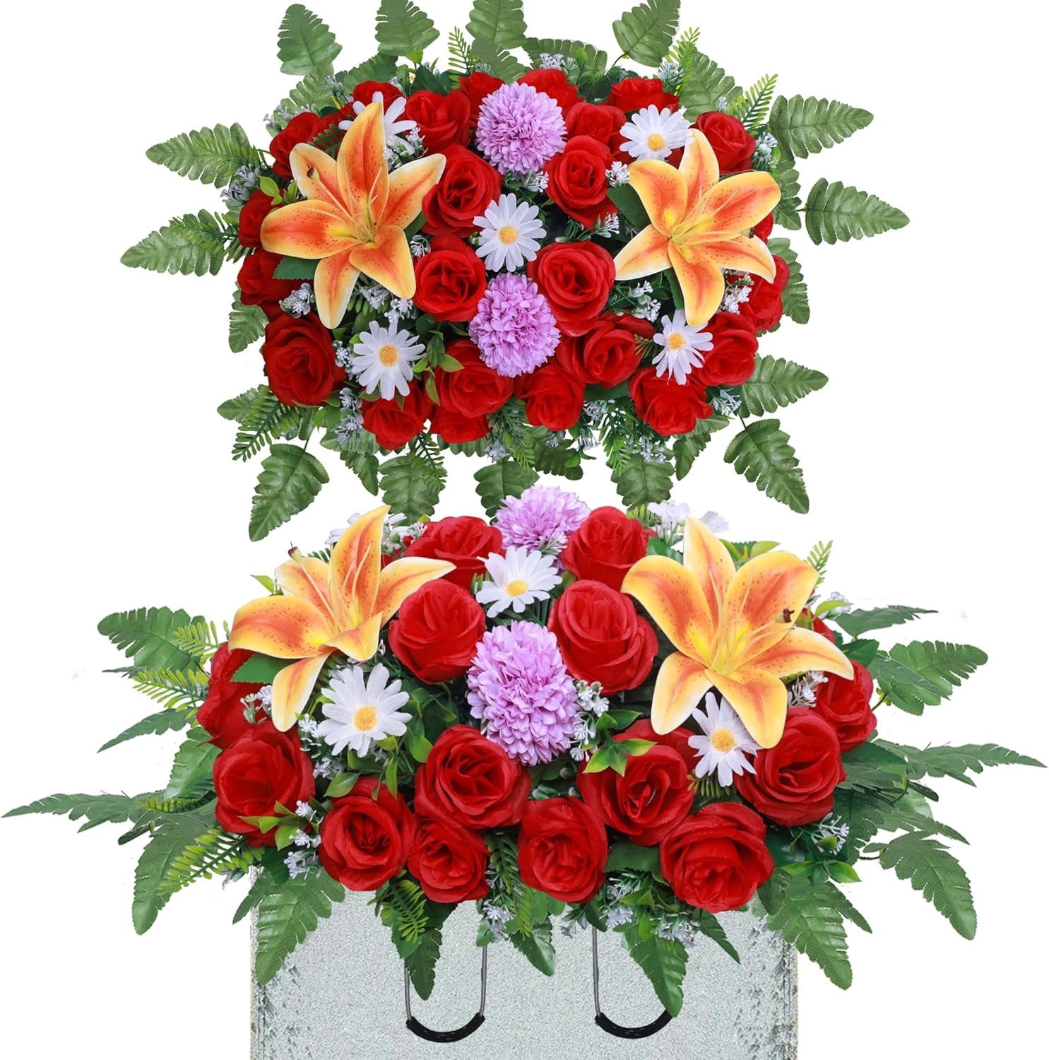 Artificial Cemetery Flower Saddles for Graves, Lily Rose Flowers Saddle ...