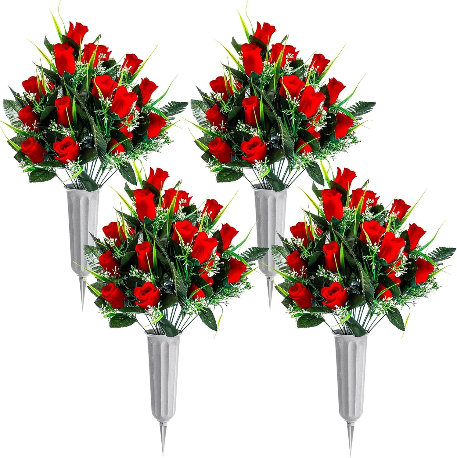 Artificial Cemetery Flowers 96 Heads Artificial Rose Bouquet Grave ...