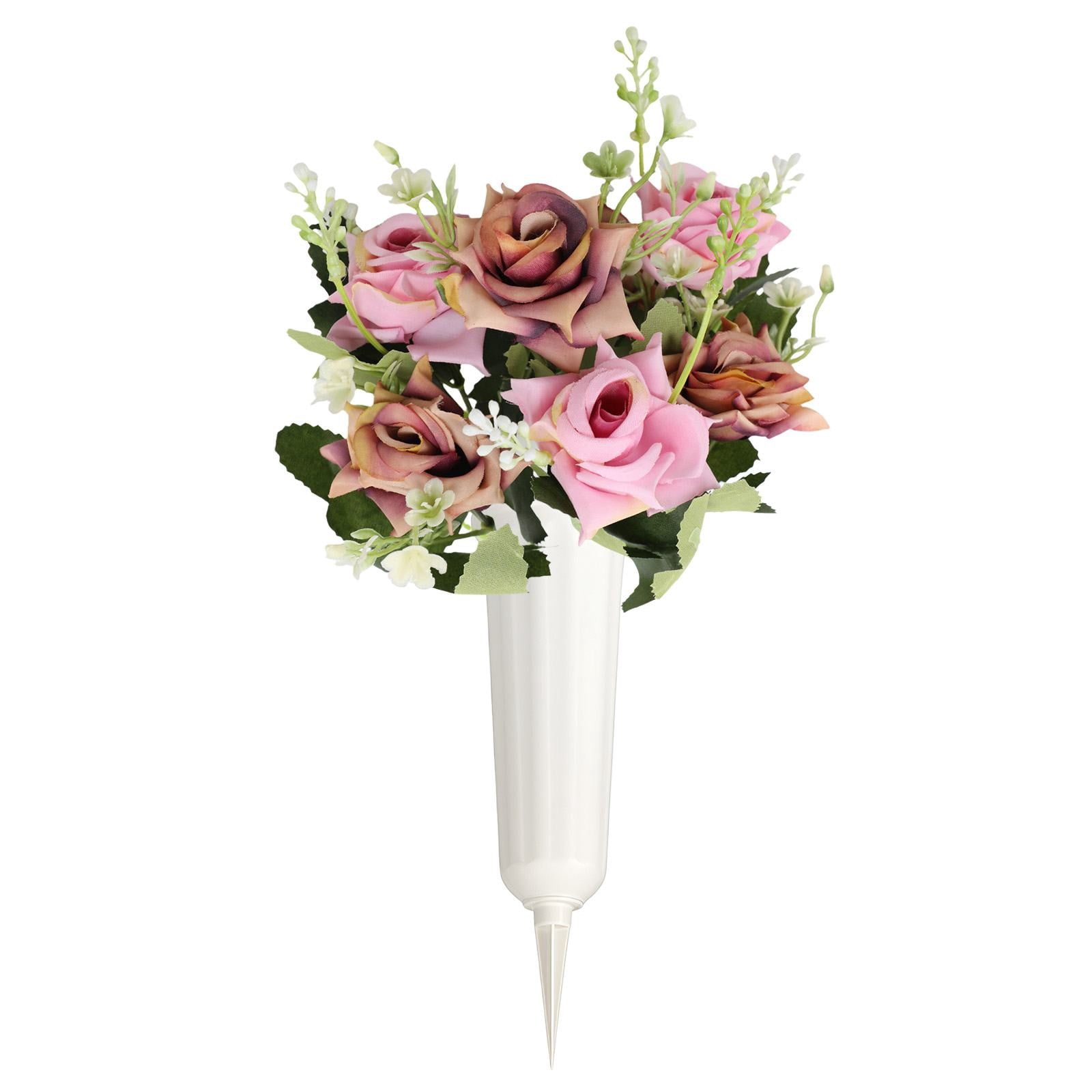 Artificial Cemetery Flowers, Binkne Artificial Rose Flowers with Vase ...