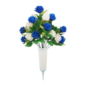 2 Set Cemetery Memorial Artificial Flower Rose Bouquet with Vase ...