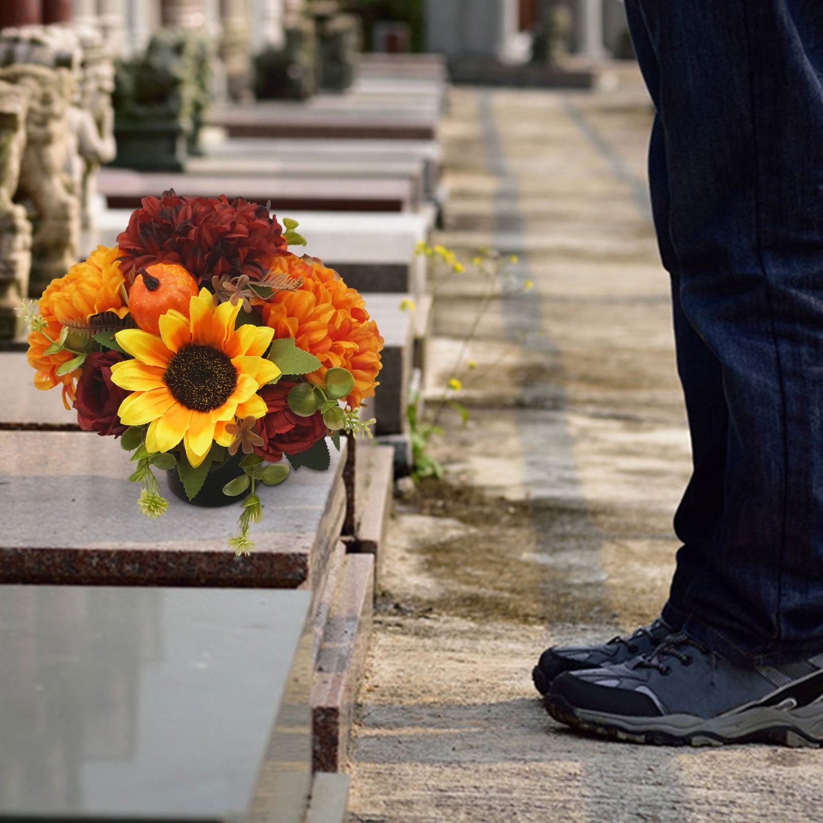 Artificial Cemetery Flowers for Grave,Headstone Flowers Saddle Outdoor ...