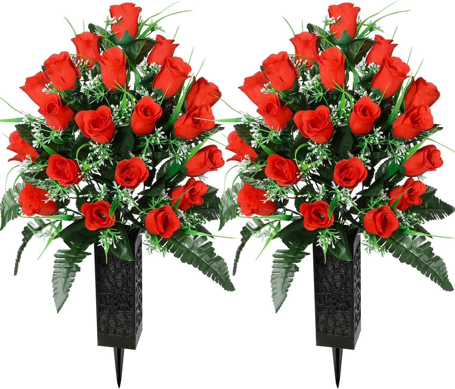 Artificial Cemetery Flowers, Grave Memorial Flowers with Vase ...
