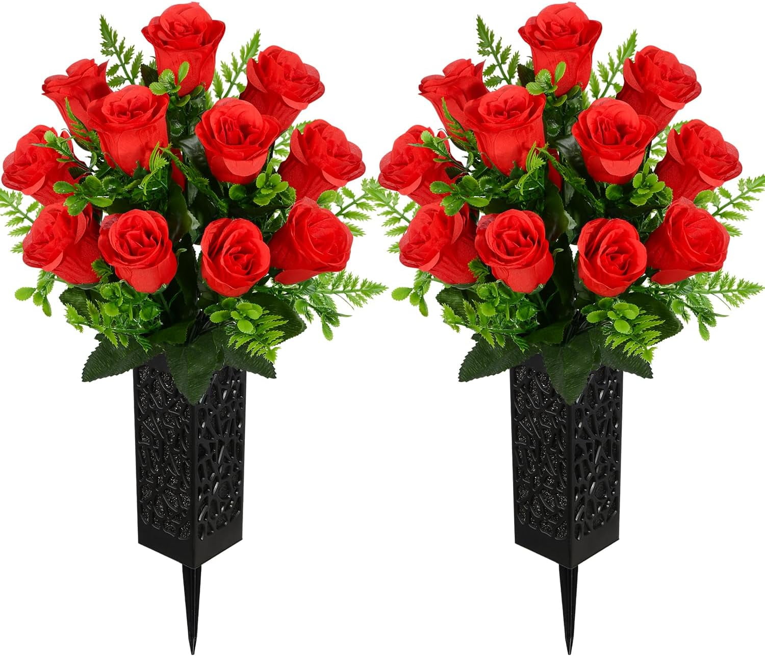 Artificial Cemetery Flowers, Grave Memorial Flowers with Vase ...