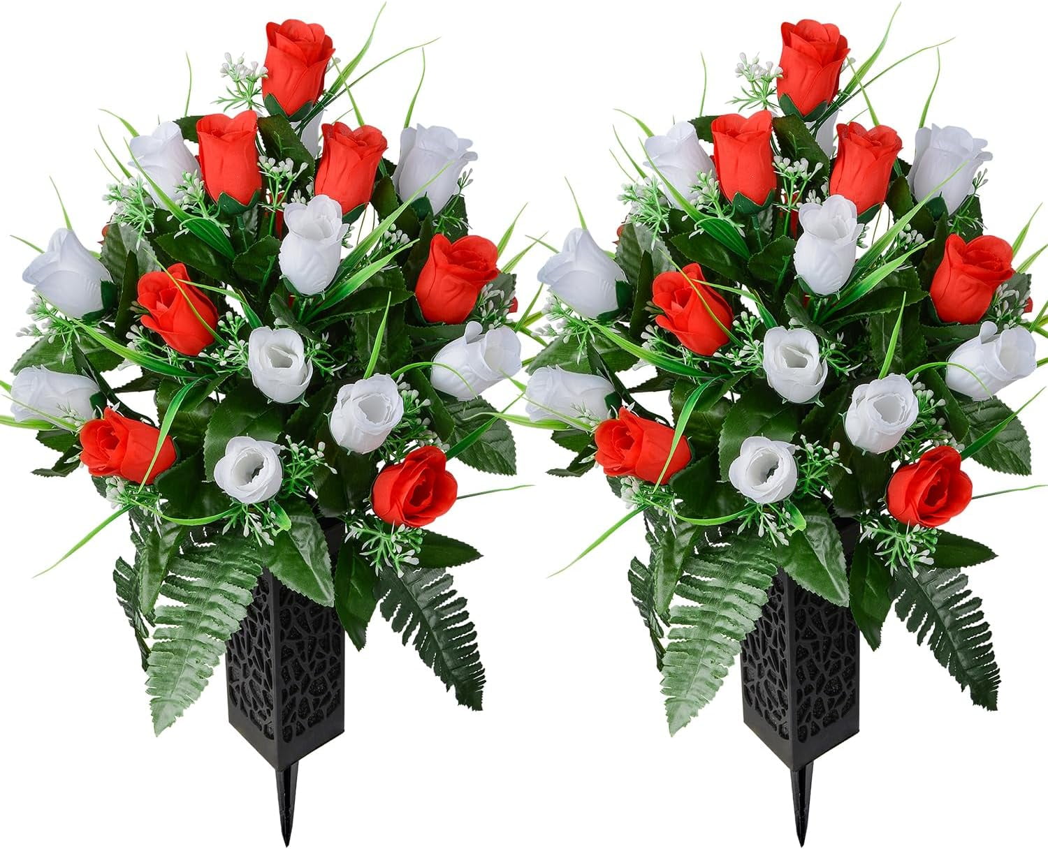 Artificial Cemetery Flowers, Grave Memorial Flowers with Vase ...