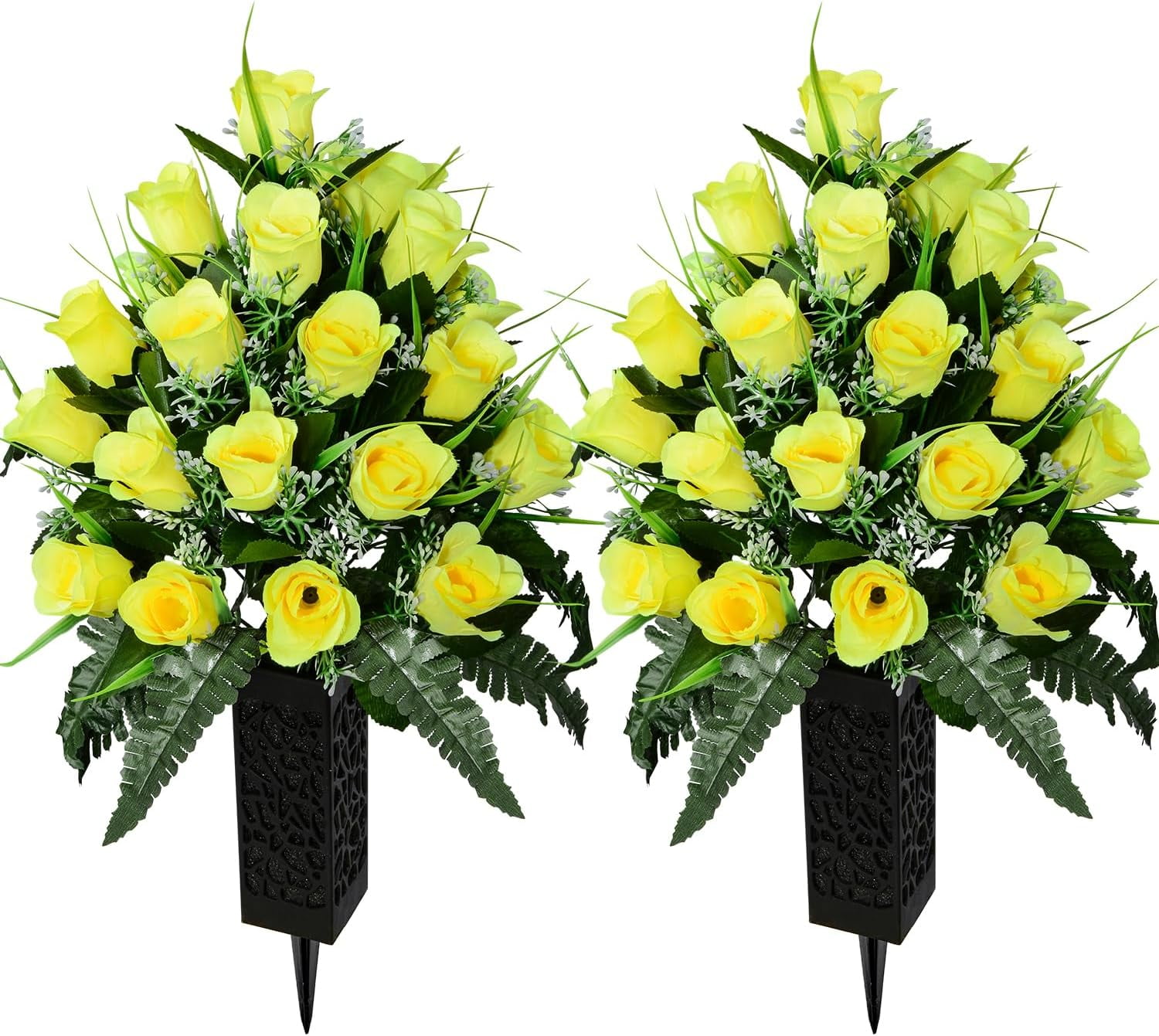 Artificial Cemetery Flowers, Grave Memorial Flowers with Vase ...
