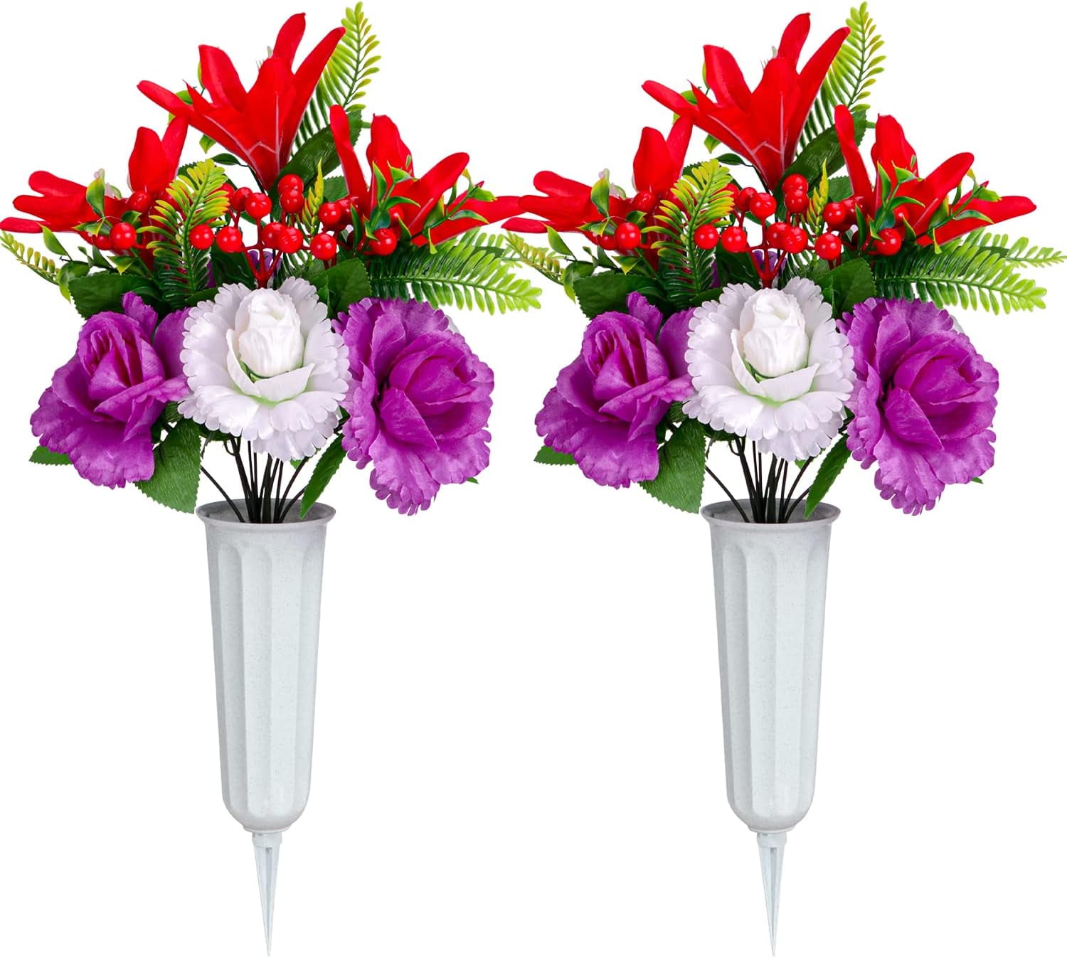 Artificial Cemetery Flowers for Grave, Set of 2 Artificial Memorial ...
