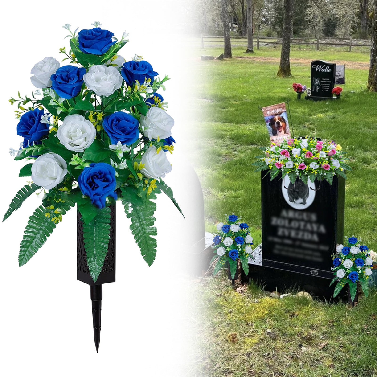 Artificial Cemetery Flowers,Outdoor Grave Decorations Roses,Beautiful ...