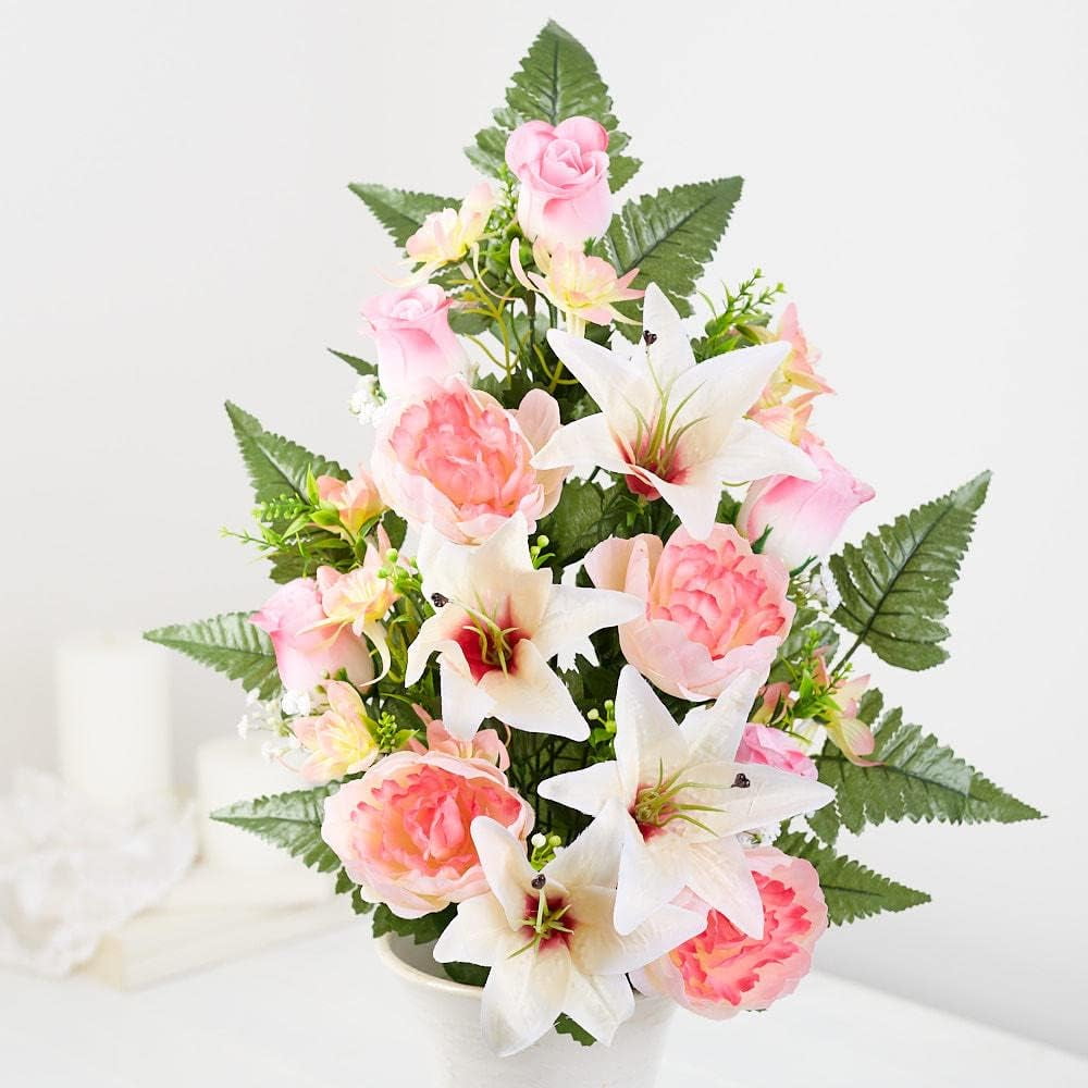 Artificial Cemetery Flowers – Pink and Cream Artificial Peony and Lily ...