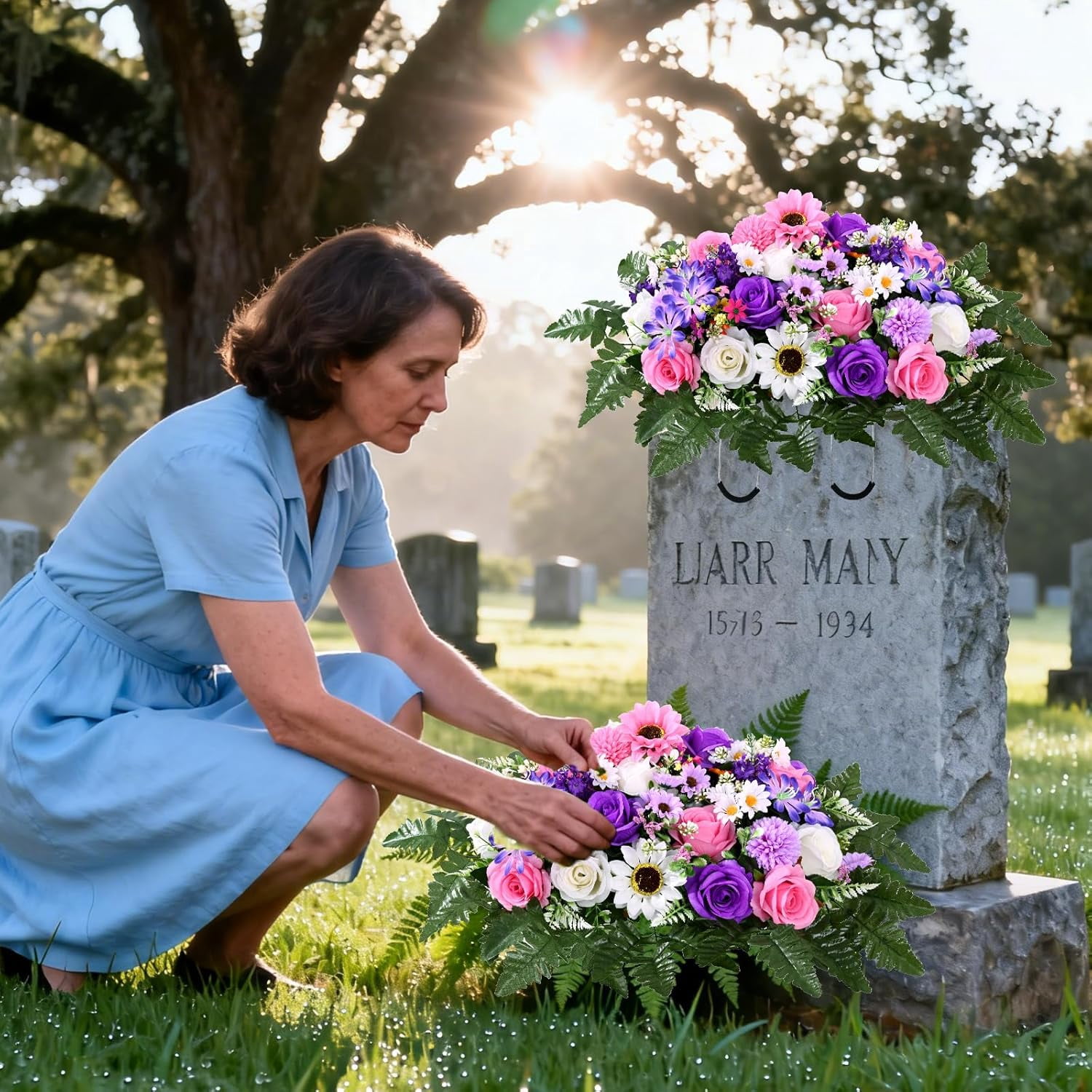 Artificial Cemetery Flowers - Realistic Memorial Day Grave Decor with ...