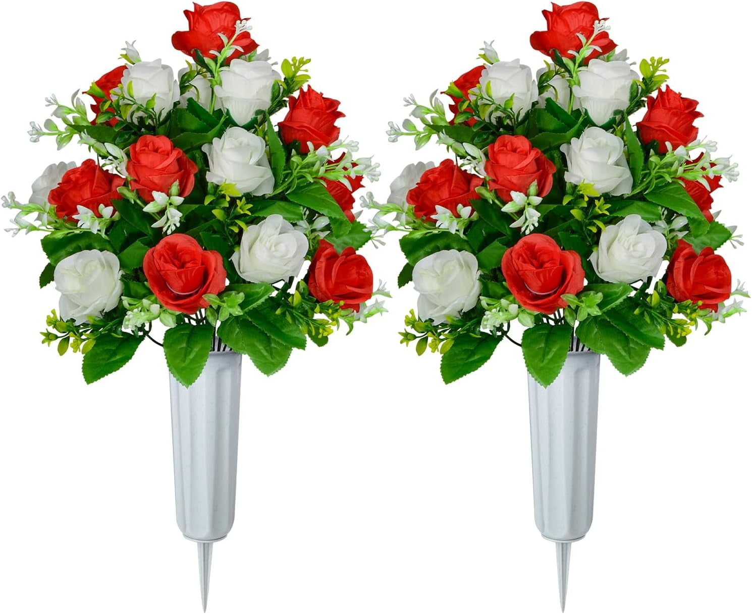 Artificial Cemetery Flowers, Set of 2 Artificial Rose Bouquet Graveyard ...