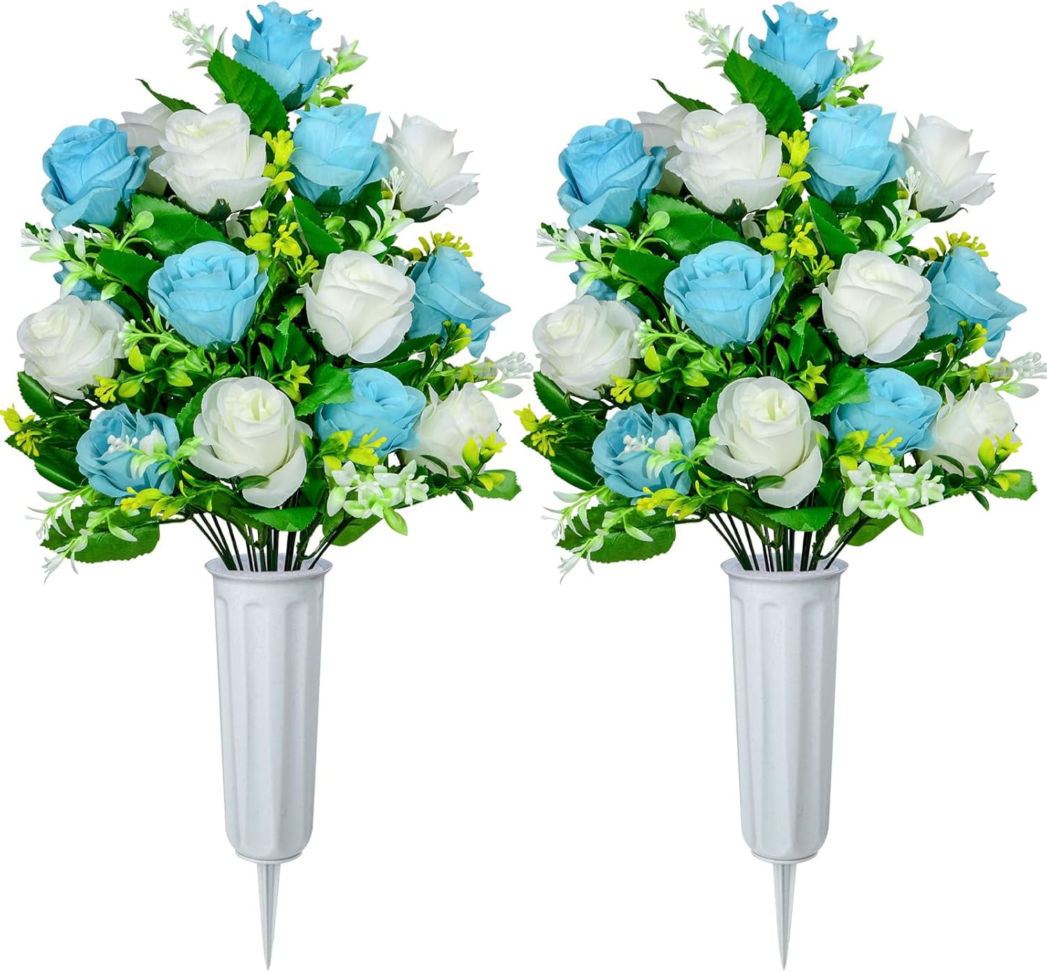 Artificial Cemetery Flowers, Set of 2 Artificial Rose Bouquet Graveyard ...