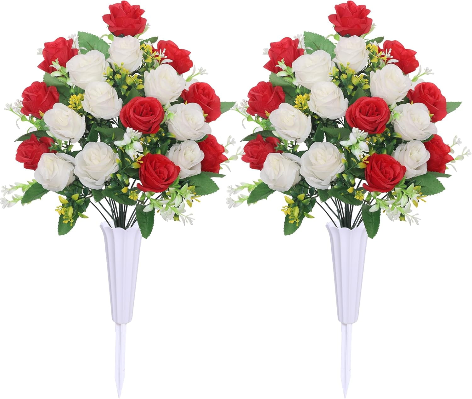 Artificial Cemetery Flowers,Set of 2 Grave Memorial Flowers with Vase ...