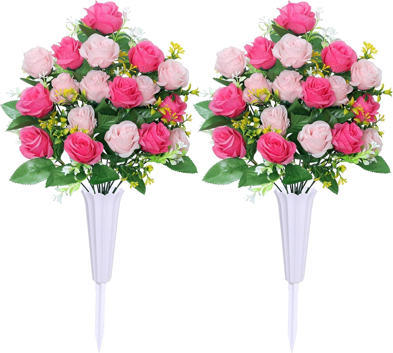 Artificial Cemetery Flowers,Set of 2 Grave Memorial Flowers with Vase ...