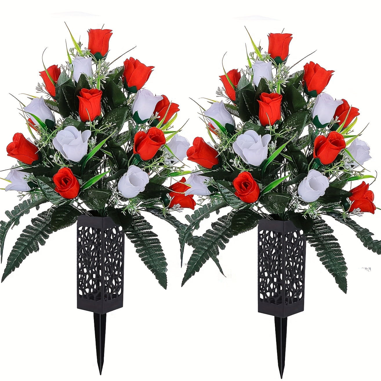 Artificial Cemetery Flowers, Set of 2 Artificial Rose Bouquet Grave ...
