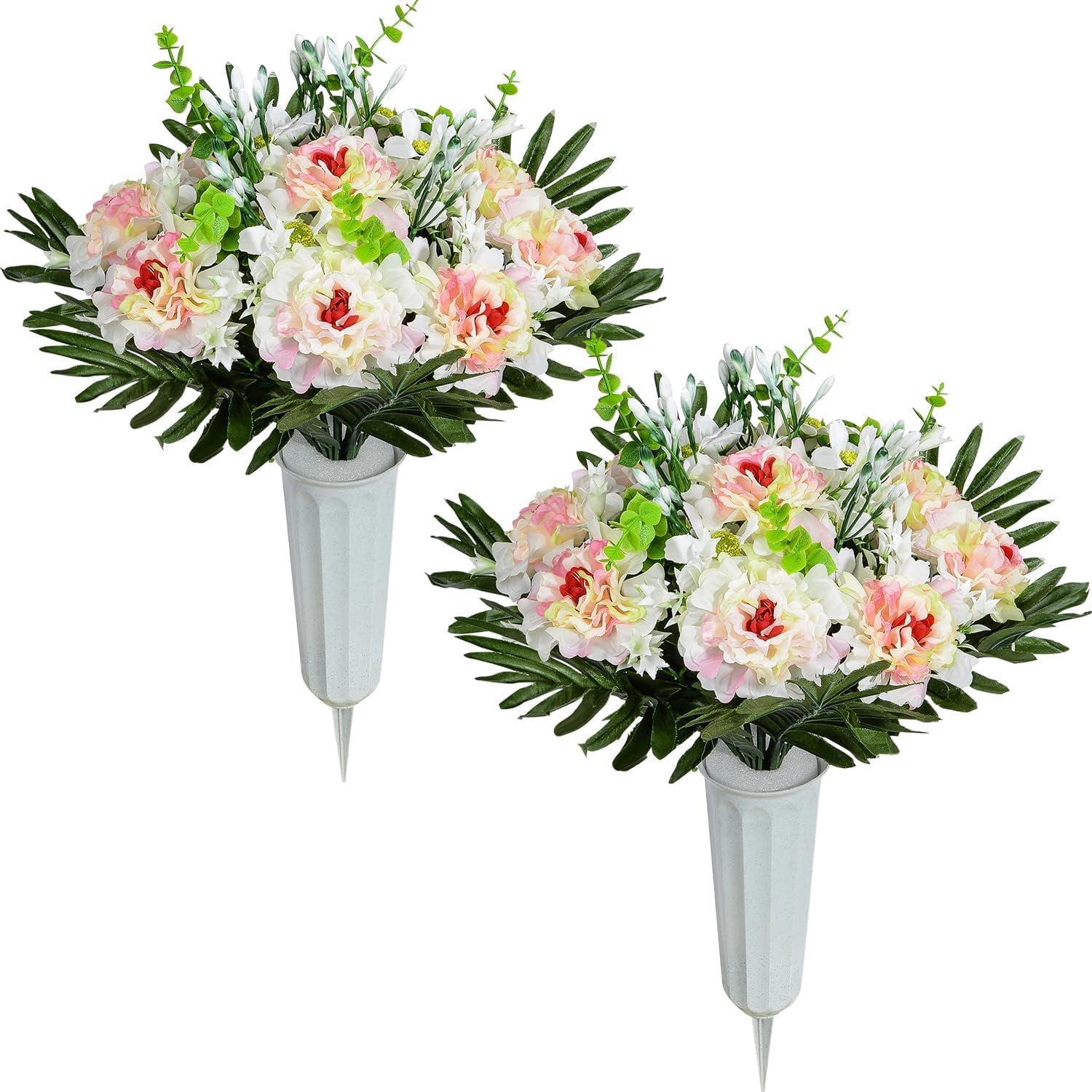 Artificial Cemetery Flowers, Spring Memorial Bouquet with Vase, Outdoor ...