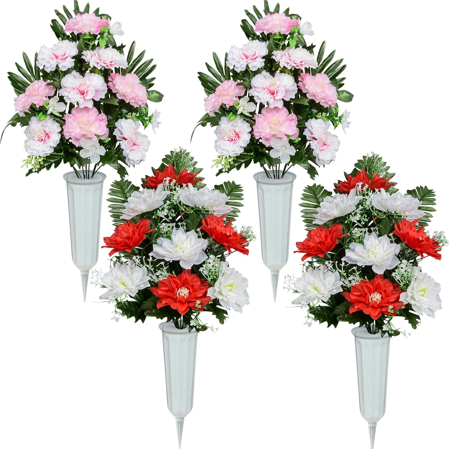 Artificial Cemetery Flowers, Spring Memorial Bouquet with Vase, Outdoor ...