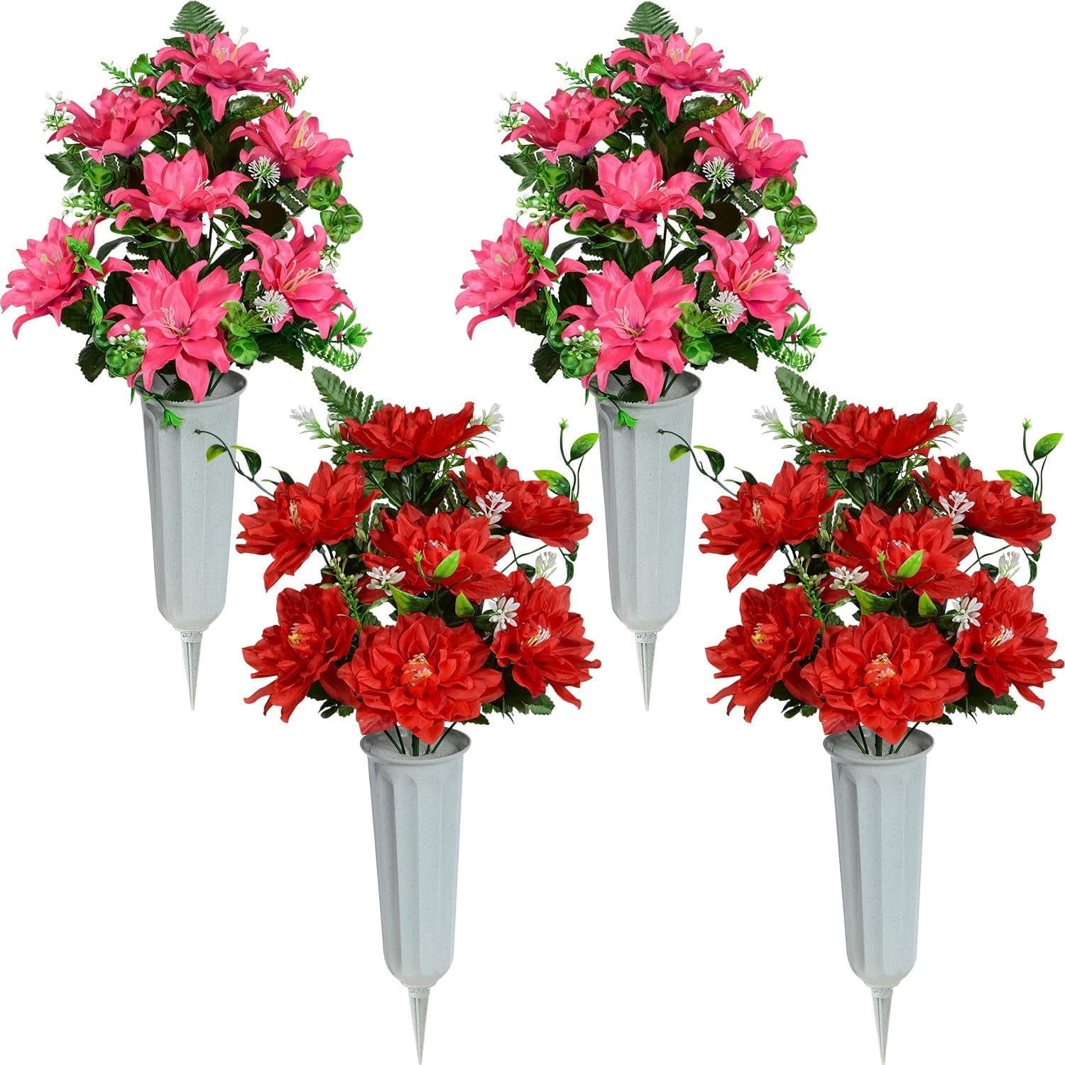 Artificial Cemetery Flowers, Spring Memorial Bouquet with Vase, Outdoor ...