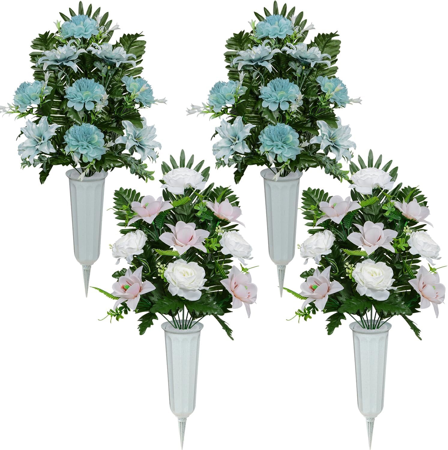 Artificial Cemetery Flowers, Spring Memorial Bouquet with Vase, Outdoor ...