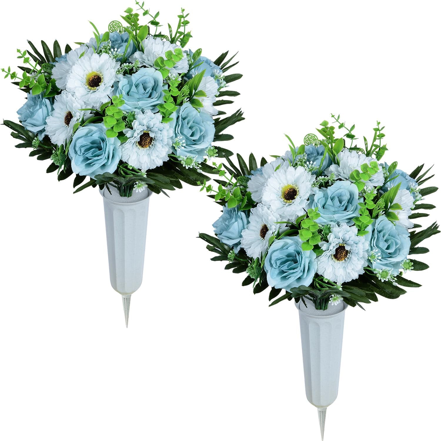 Artificial Cemetery Flowers, Spring Memorial Bouquet with Vase, Outdoor ...