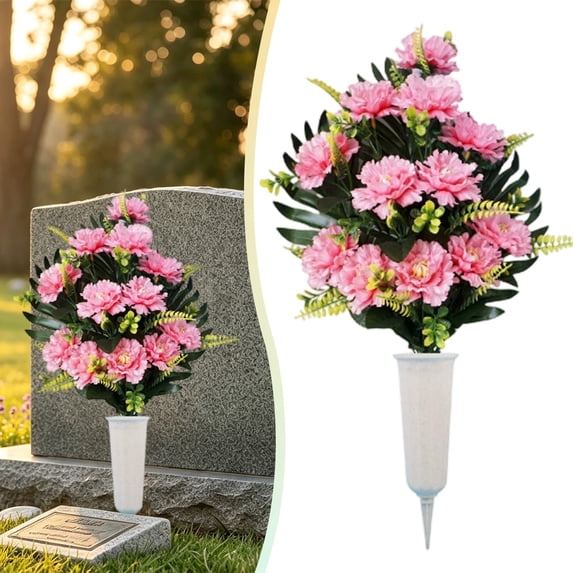 Artificial Cemetery Flowers for Grave, Faux Camellia Bouquet Flowers ...