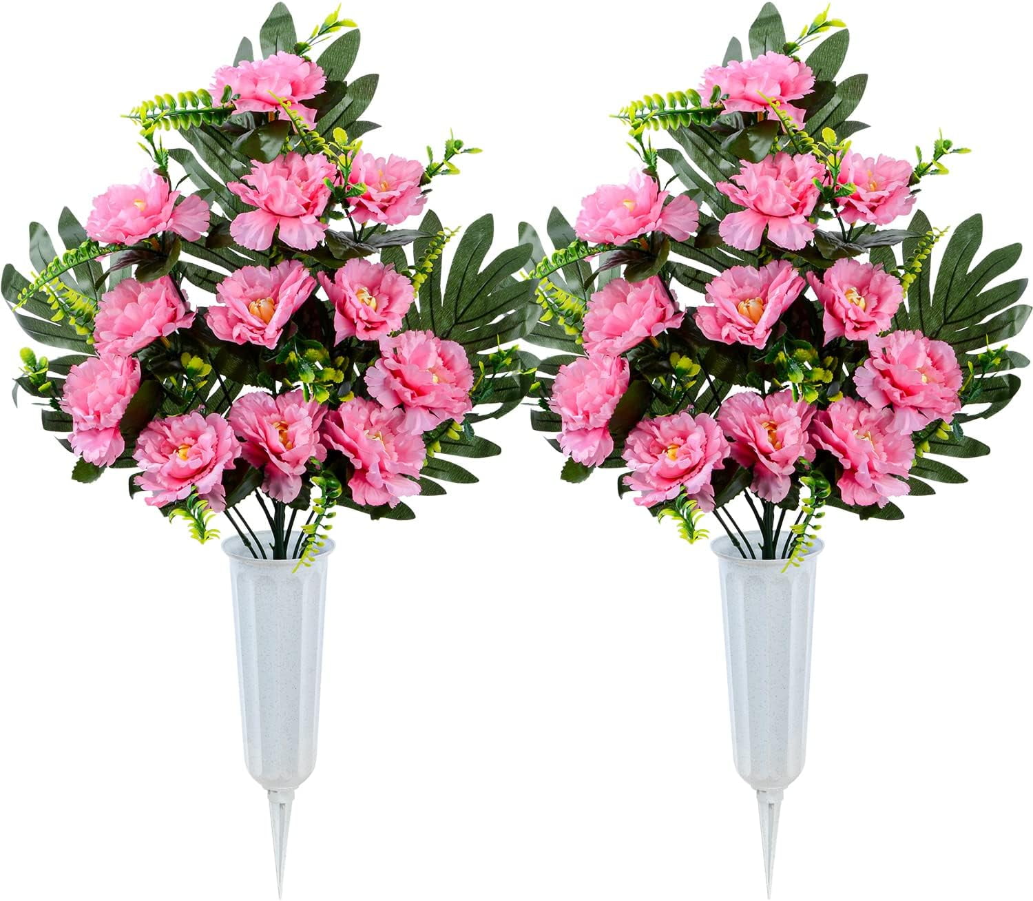 Artificial Cemetery Flowers for Grave, Set of Artificial Memorial Peony ...