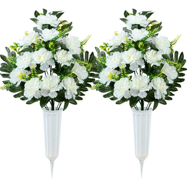 Artificial Cemetery Flowers for Grave, Set of Artificial Memorial Peony ...