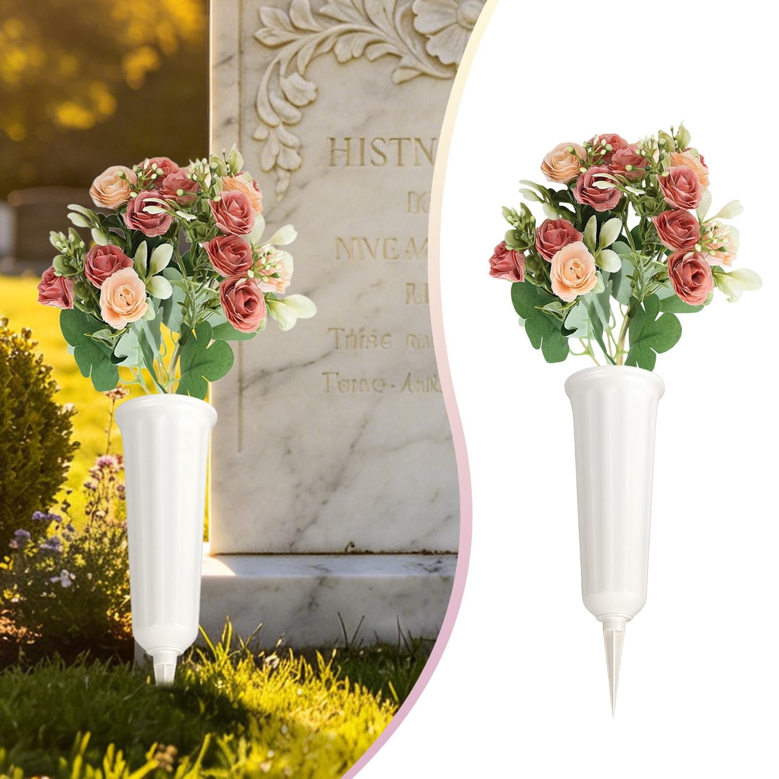 Artificial Cemetery Flowers with Vase – 1 Bundle Memorial Rose Bouquet ...