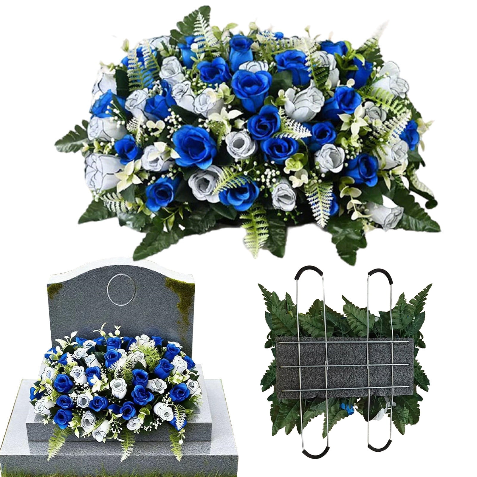 Artificial Cemetery Grave Flowers,Blue Silk Rose Memorial Flowers ...