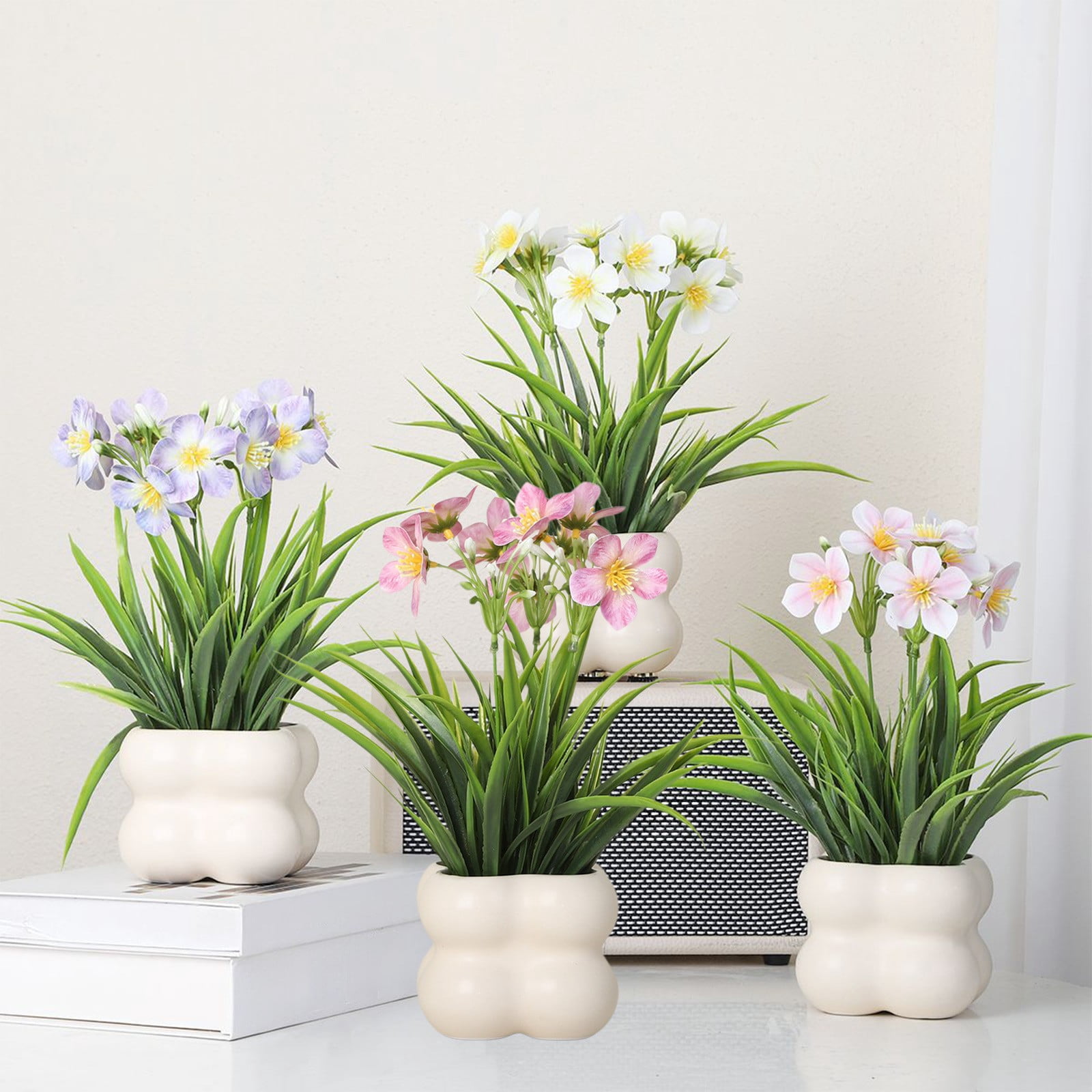 Artificial Ceramic Flower Pot with Fake Flowers - No Maintenance ...