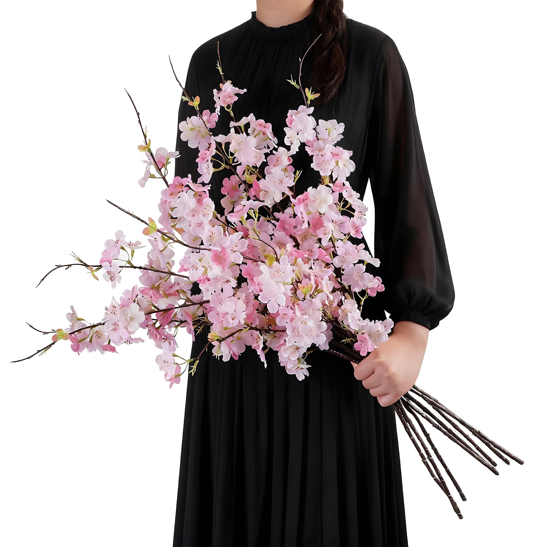 Artificial Cherry Blossom Branches 27.6in Silk Long Stem 8pcs Pinkish ...