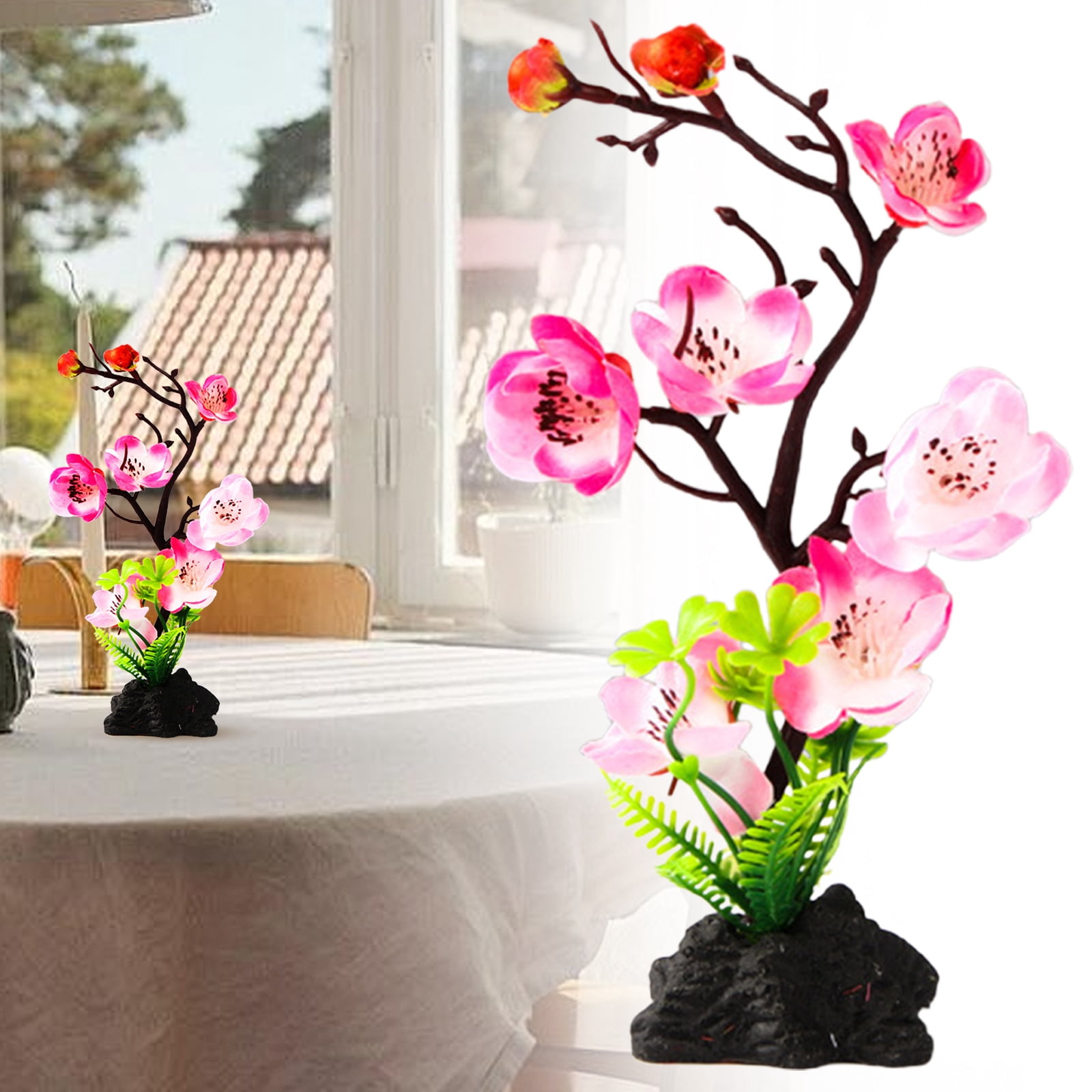 Artificial Cherry Blossom Tree with Base, Fish Tank Plant Decor for ...