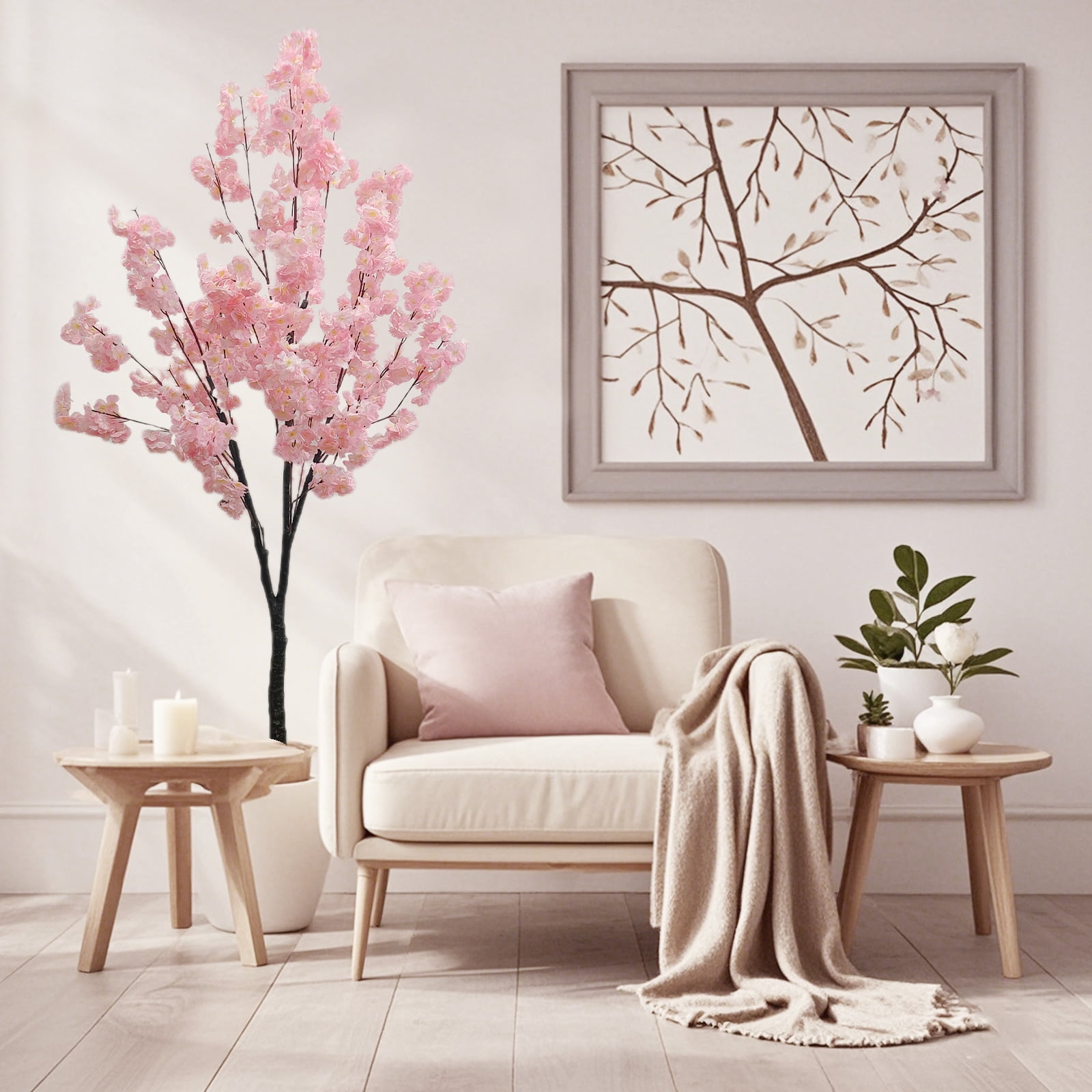 Artificial Cherry Blossom Trees, 4FT/5FT/6FT Realistic Potted Silk Faux ...