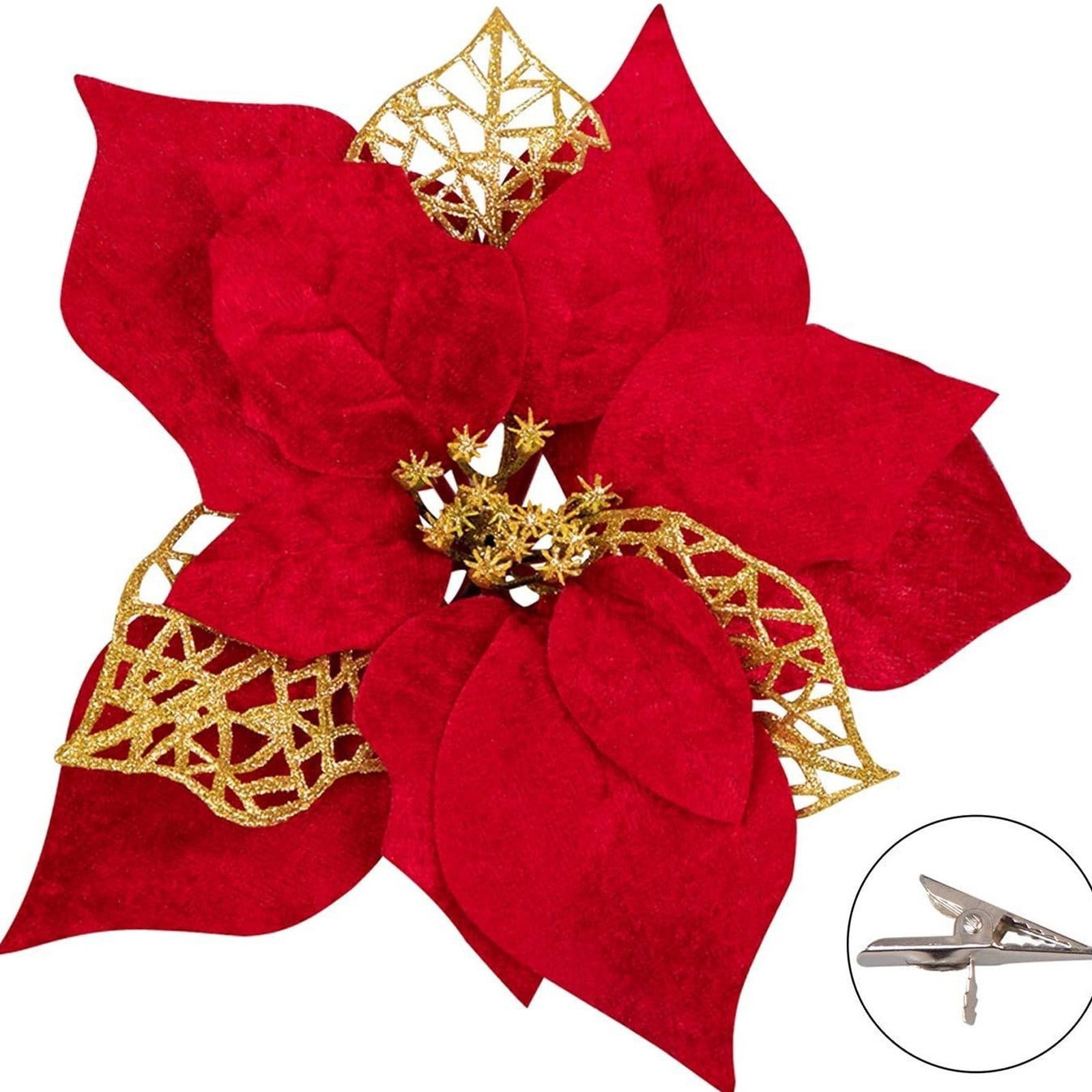 Artificial Christmas Flower With Clamp For Tree And Wreath Decor ...