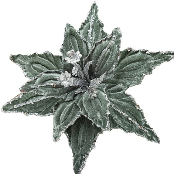 Artificial Christmas Flower Handmade Flannel Simulation Glitter Red ...