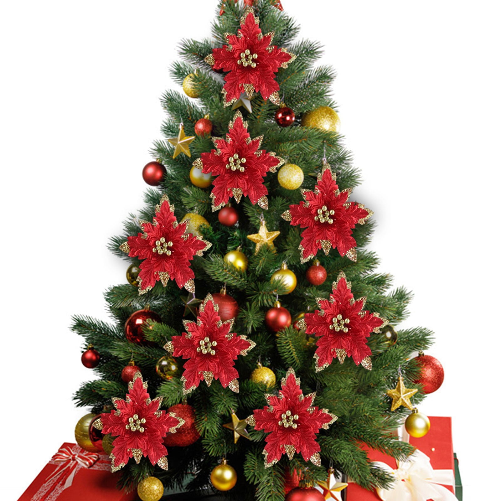 Artificial Christmas Flowers Red Fabric,1Pcs Artificial Christmas ...